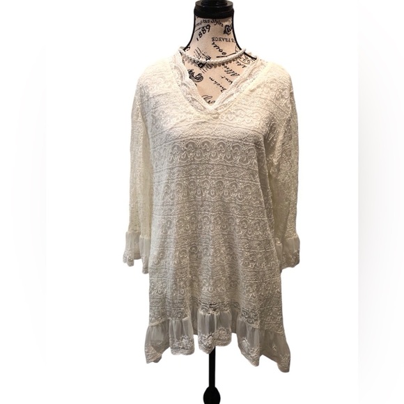 indigo soul | Tops | Indigo Soul Womens Xl Ivory Lace And Ruffled Long ...